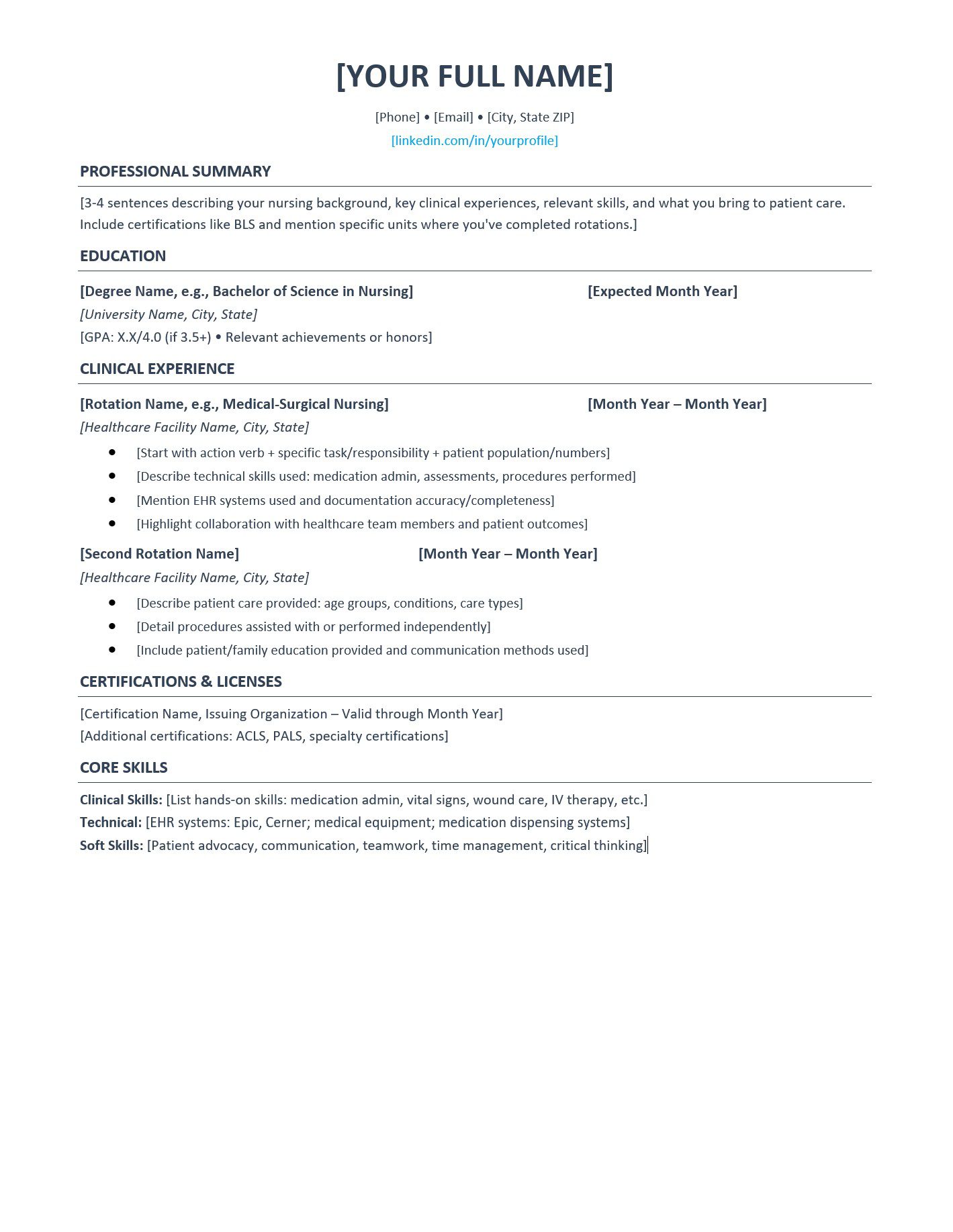 Free Nursing Student Resume Template: ATS-Friendly Examples & Writing ...