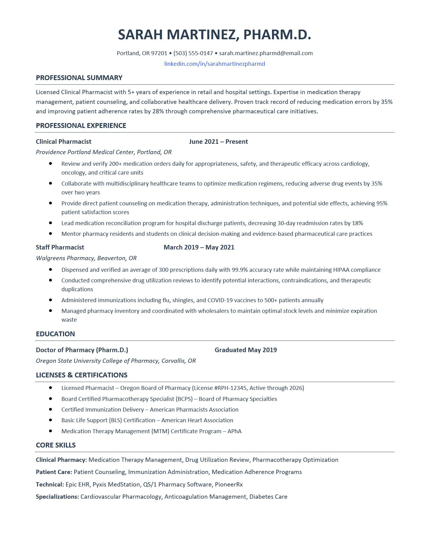 Free Pharmacist Resume Template 2025: ATS Friendly Examples & Writing ...