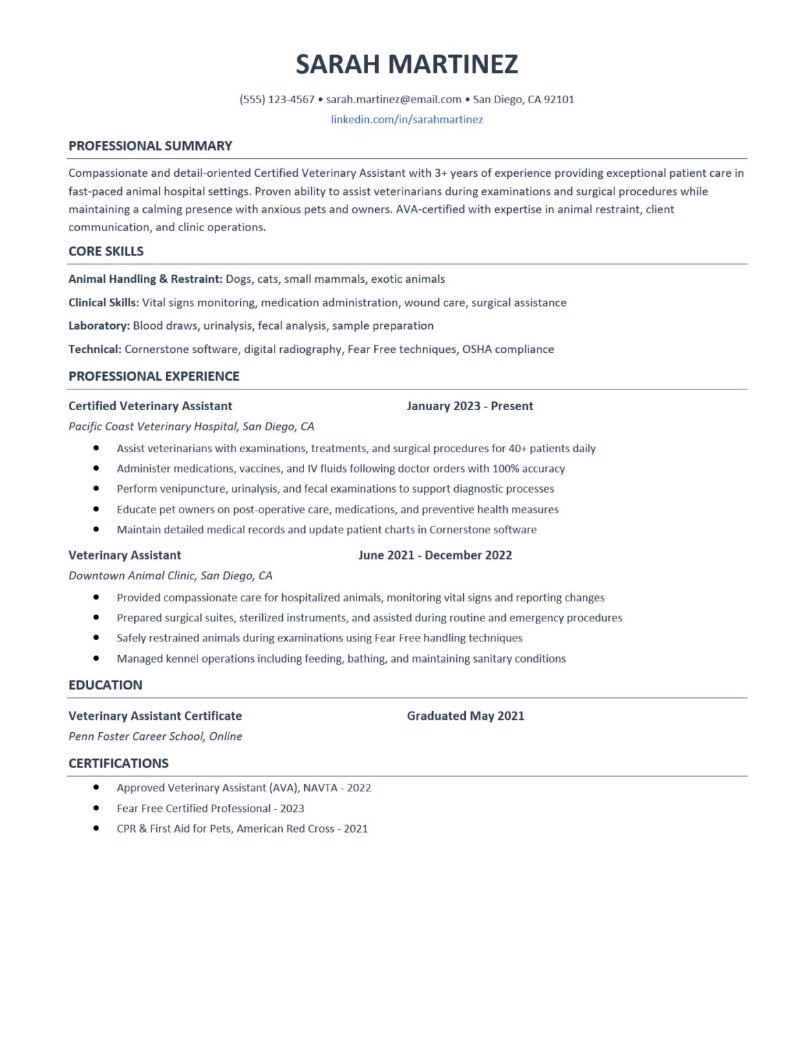 Vet Assistant Resume Template: ATS Friendly Examples & 2025 Writing ...