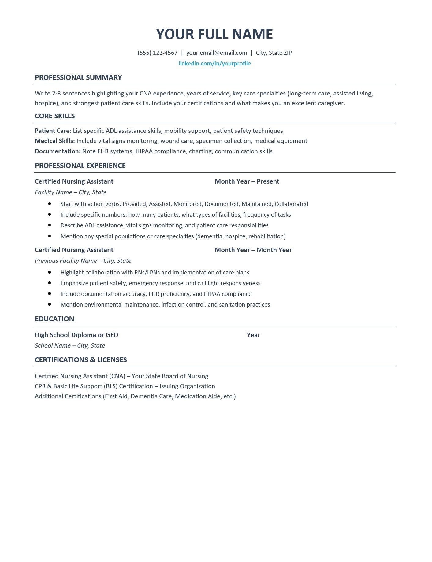 Free CNA Resume Template 2025: ATS Examples & Writing Guide - The ...
