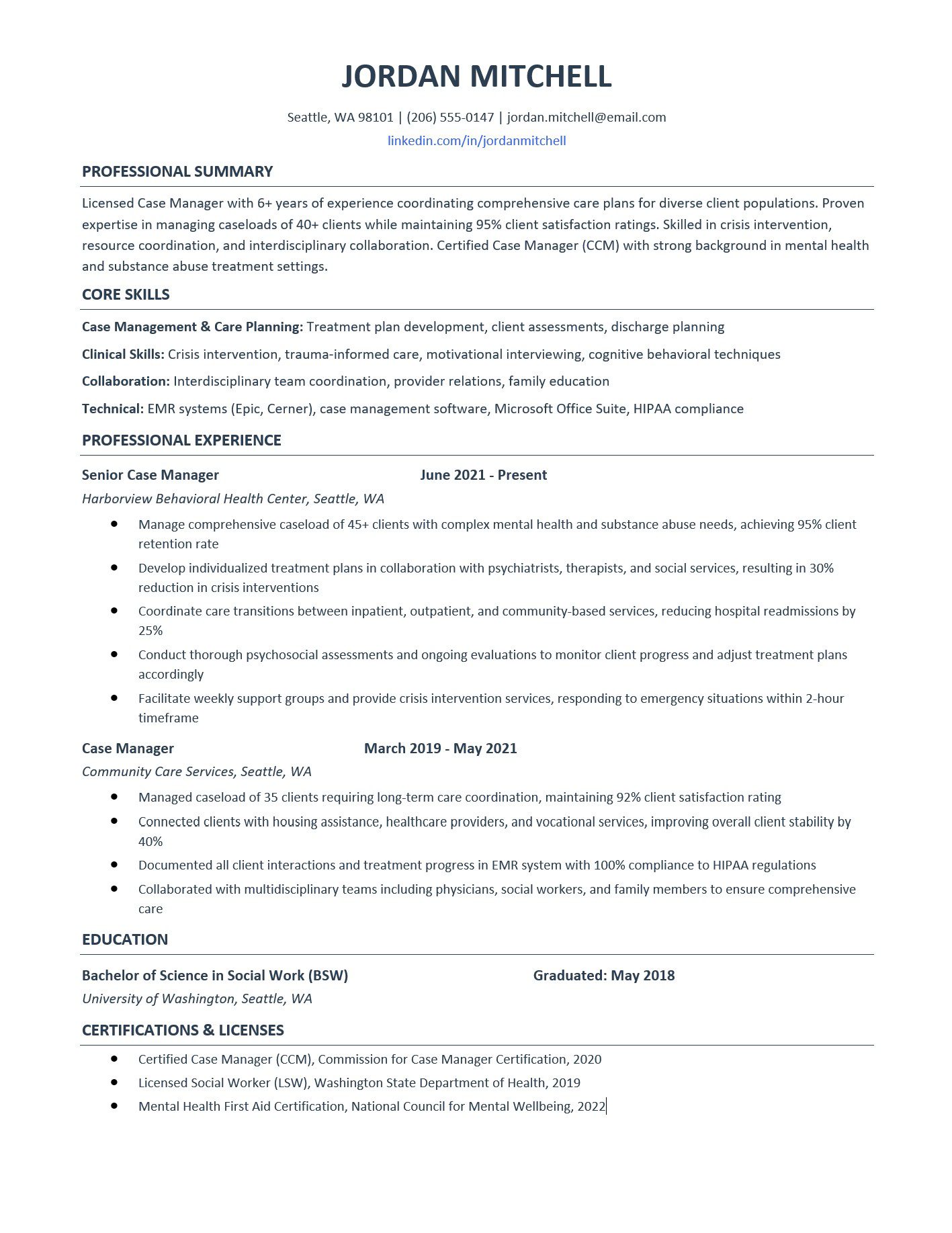 Free Case Manager Resume Template: ATS Examples & Writing Guide [2025 ...