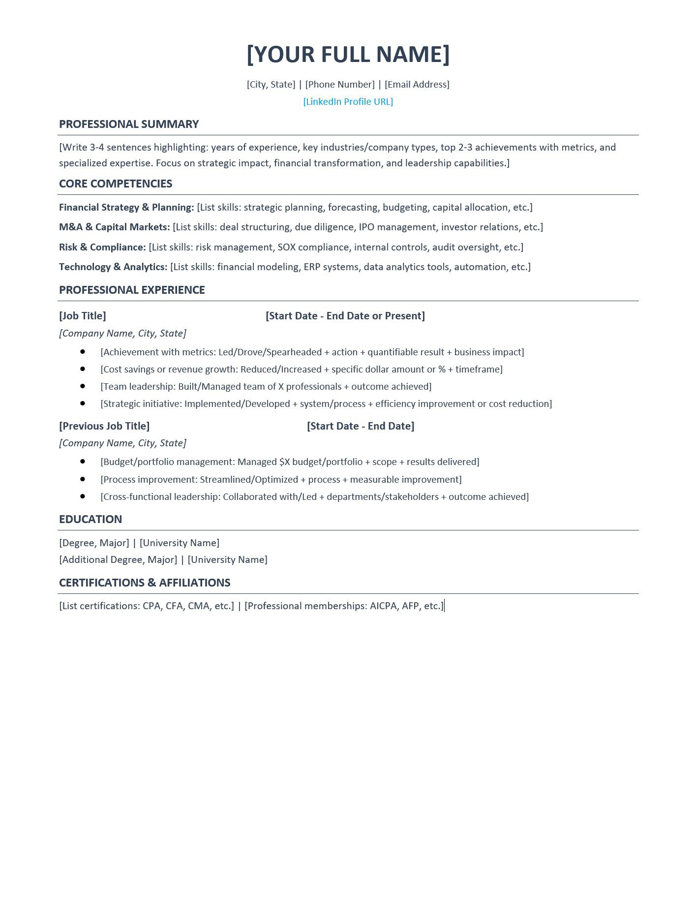 Free CFO Resume Template: ATS Examples & Writing Guide [2025] - The ...