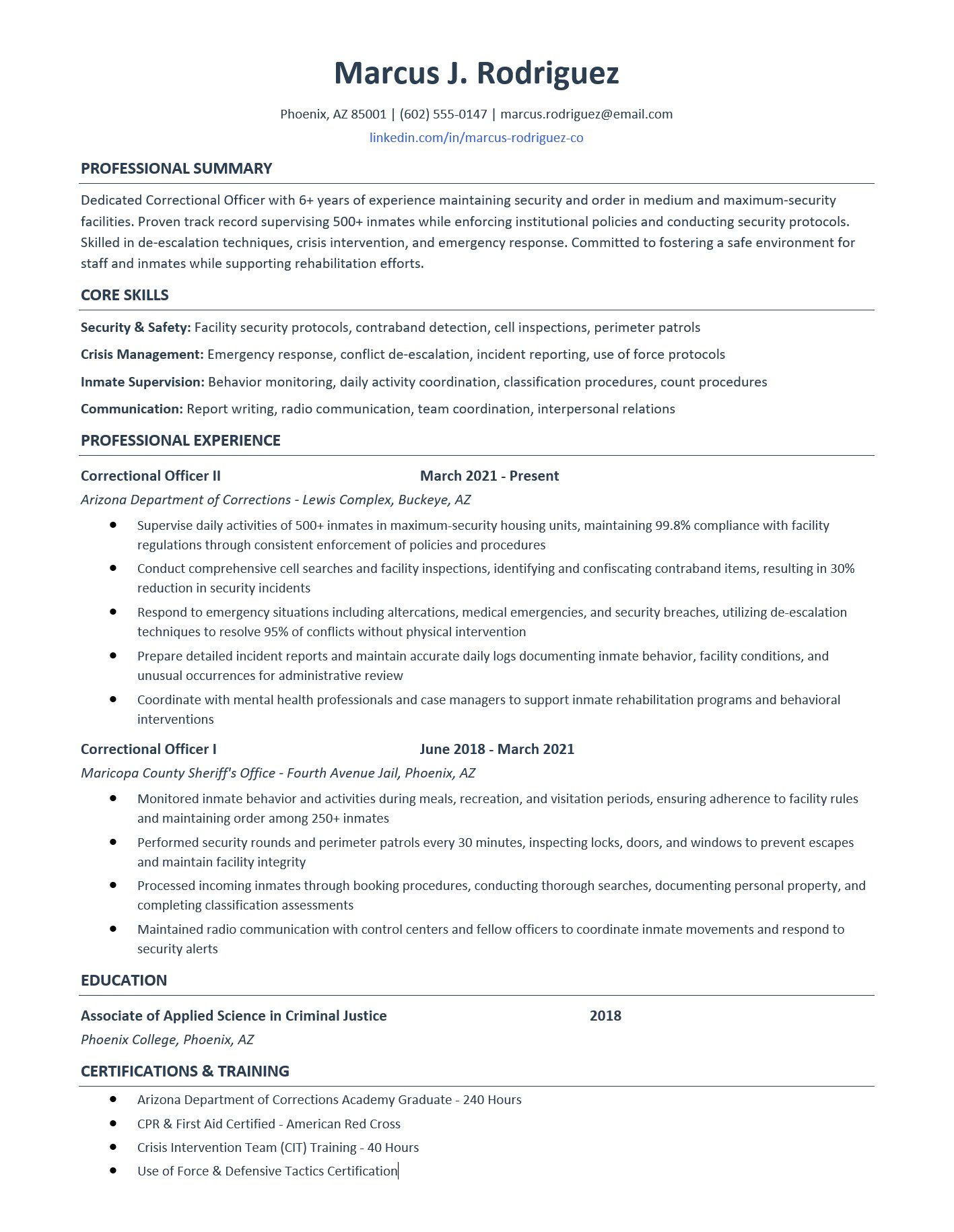 Free Correctional Officer Resume Template: ATS Examples & Writing Guide ...