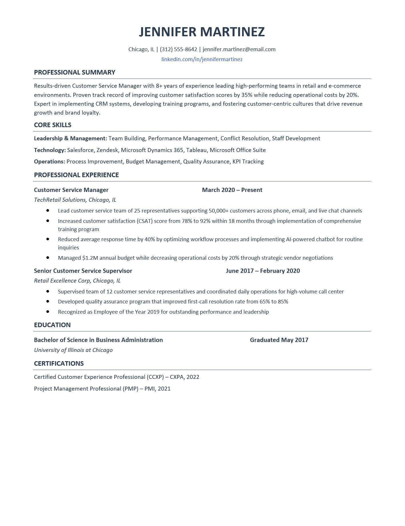 Free Customer Service Manager Resume Template & Examples [2025 Writing ...