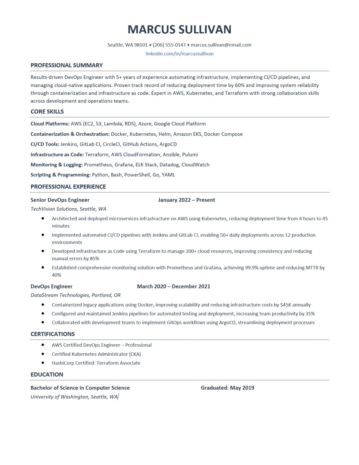 Free DevOps Engineer Resume Template 2025: ATS Examples & Writing Guide ...