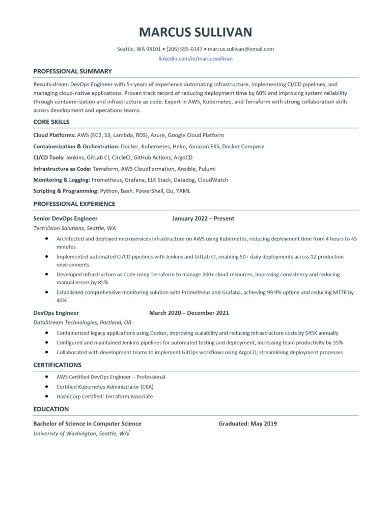 Free DevOps Engineer Resume Template 2025: ATS Examples & Writing Guide - The Interview Guys