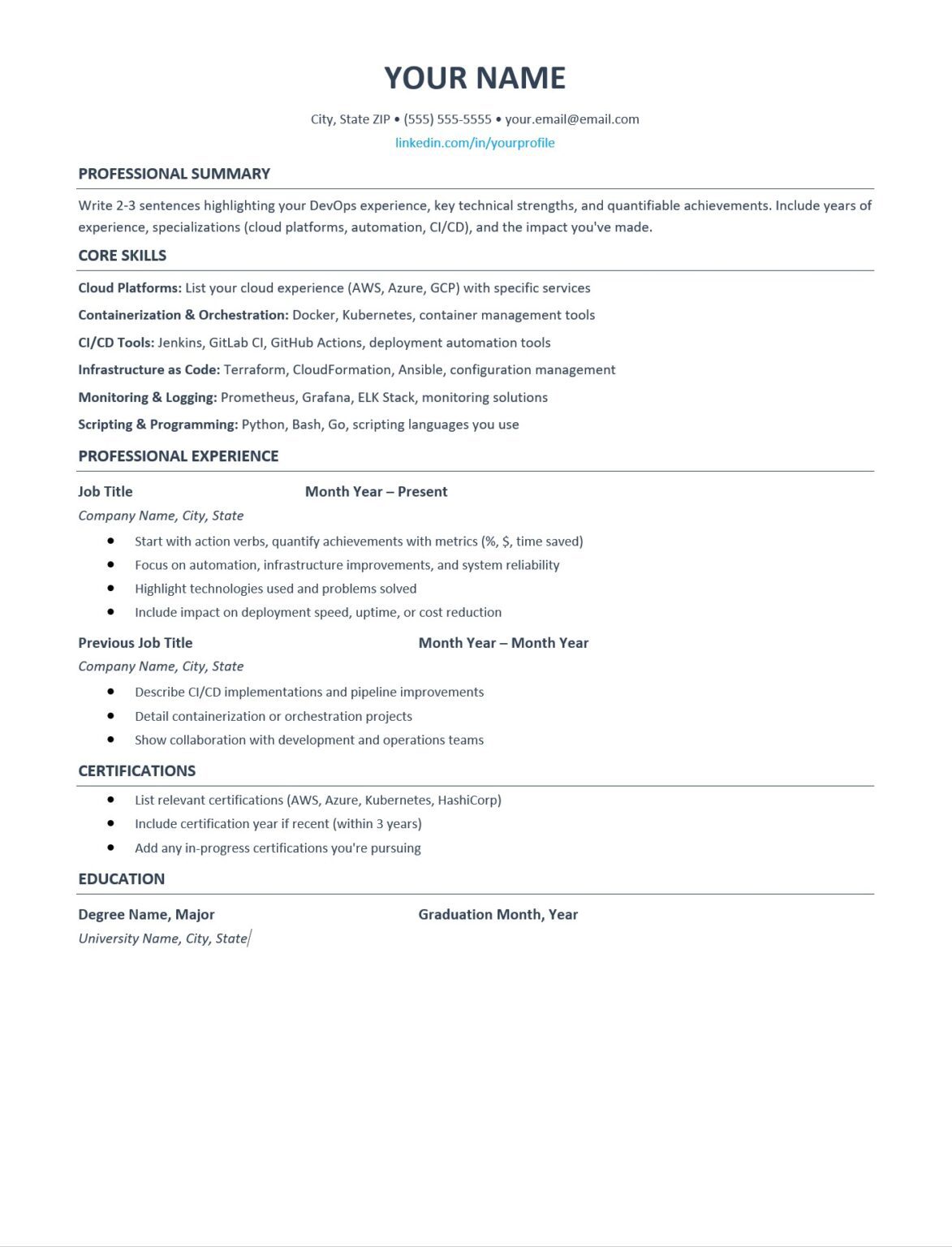 Free DevOps Engineer Resume Template 2025: ATS Examples & Writing Guide ...