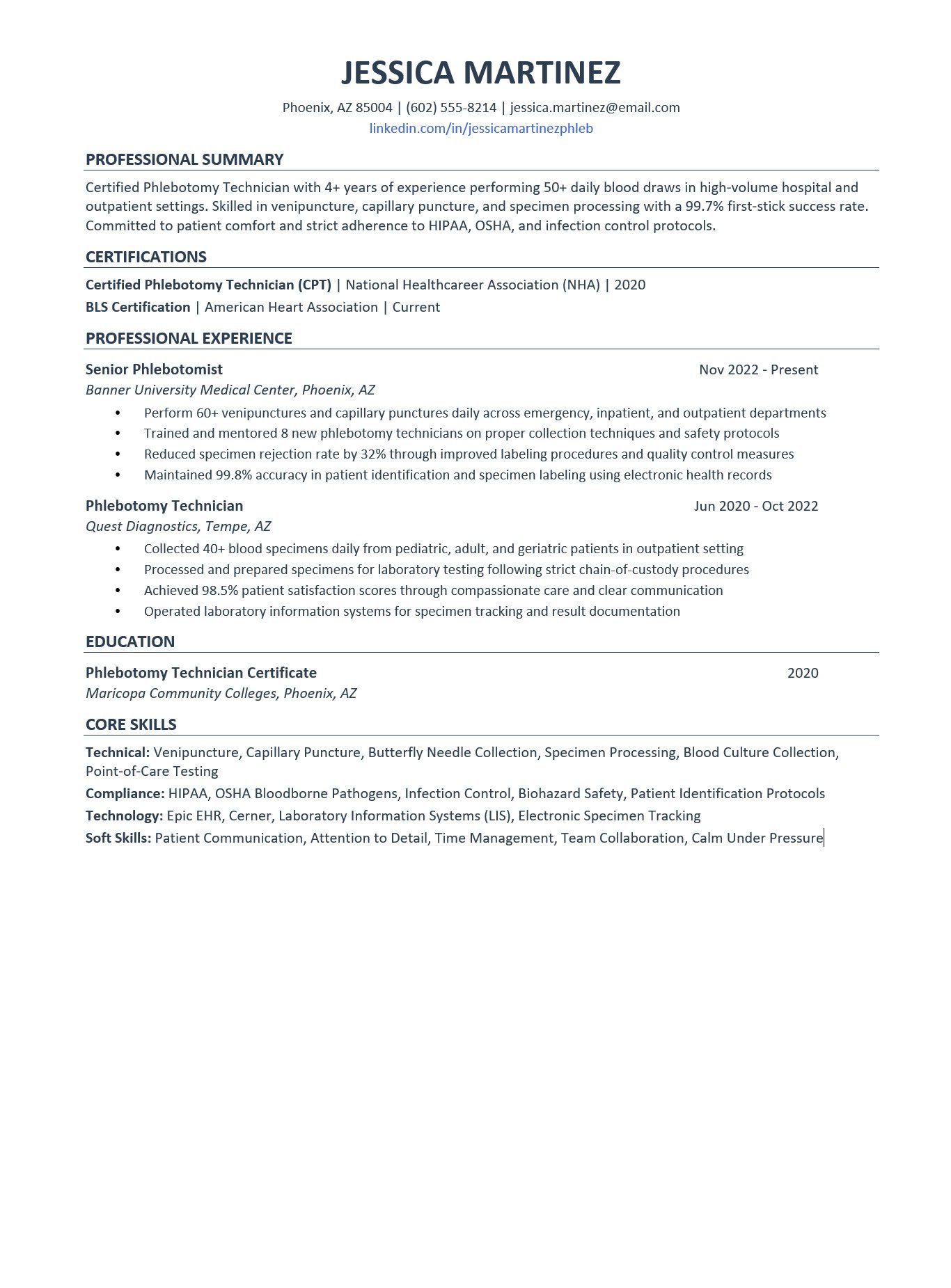Free Phlebotomy Resume Template 2026: Examples and ATS Writing Guide ...